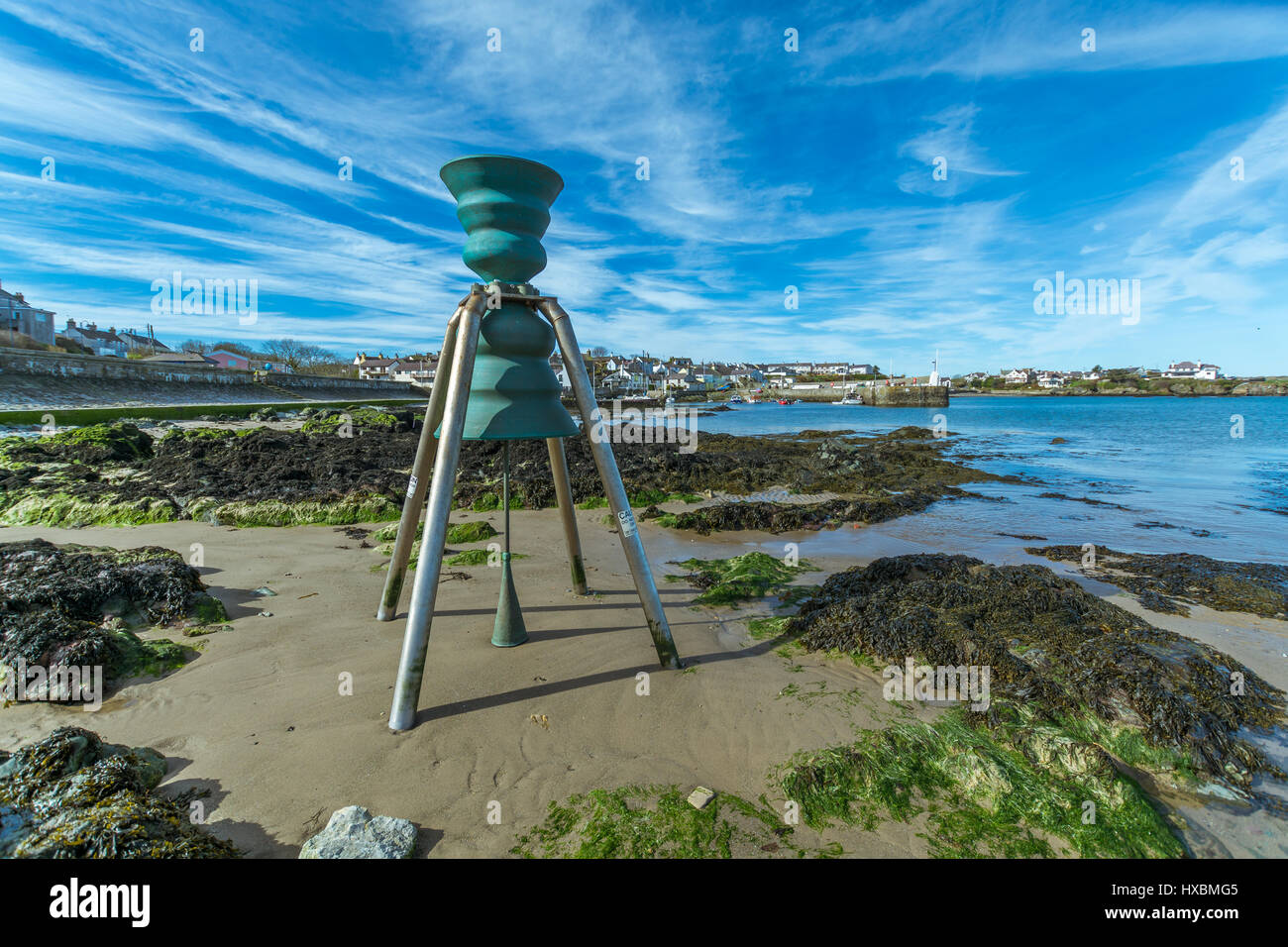 Time and tide bell at the Harbour, Cemaes Bay on Anglesey Stock Photo ...