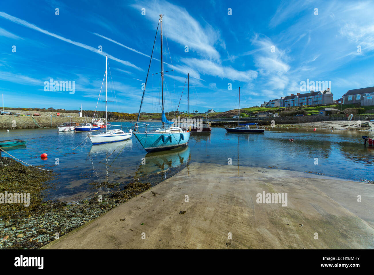 A view of the Harbour at Cemaes Bay on Anglesey Stock Photo - Alamy