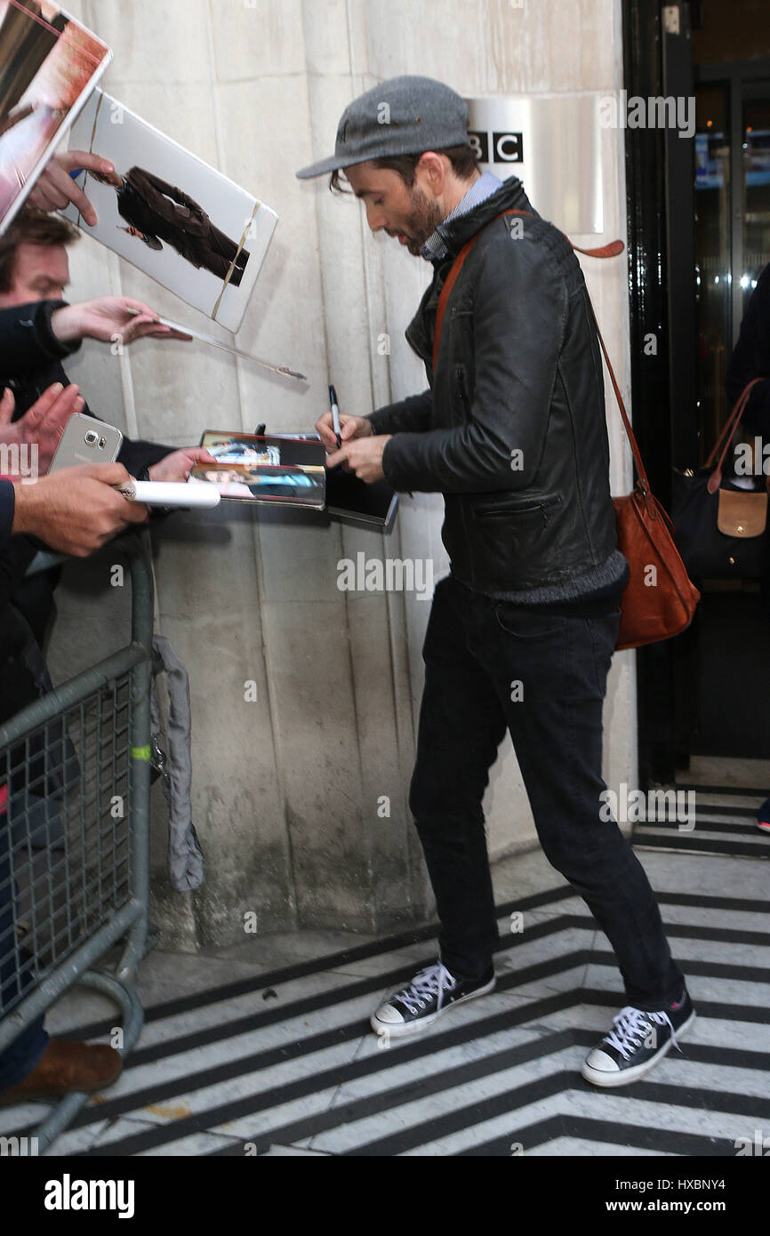 Guests of the Chris Evans Breakfast show leave Radio 2 Featuring: David ...