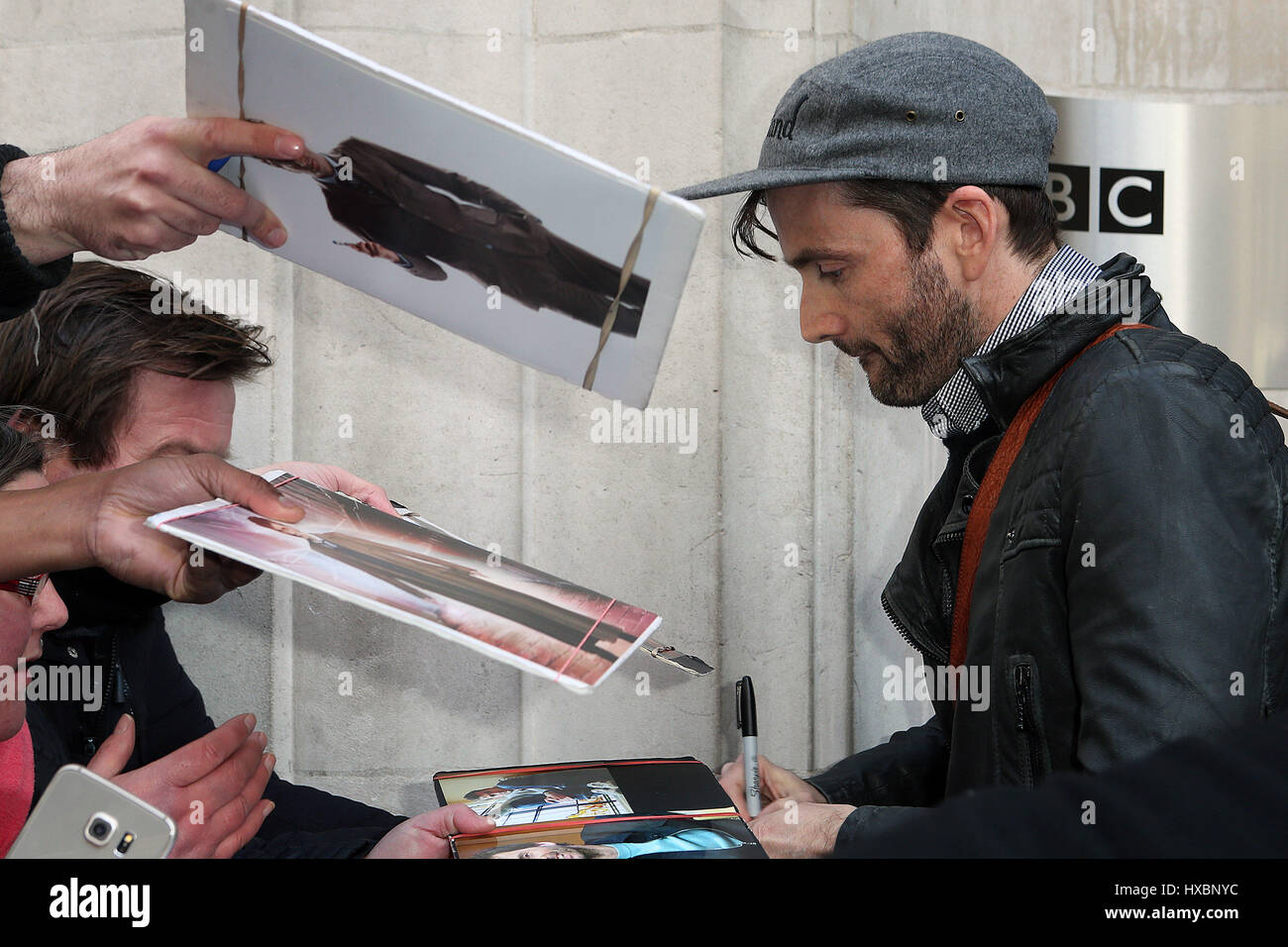 Guests of the Chris Evans Breakfast show leave Radio 2 Featuring: David ...