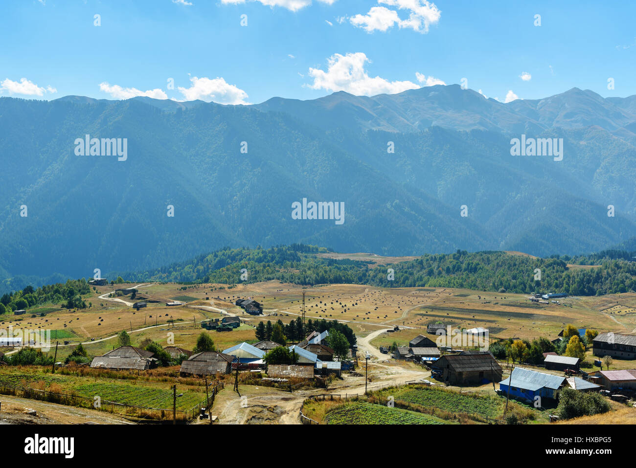View on Mountains and Omalo village. Tusheti Nature Reserve. Georgia ...