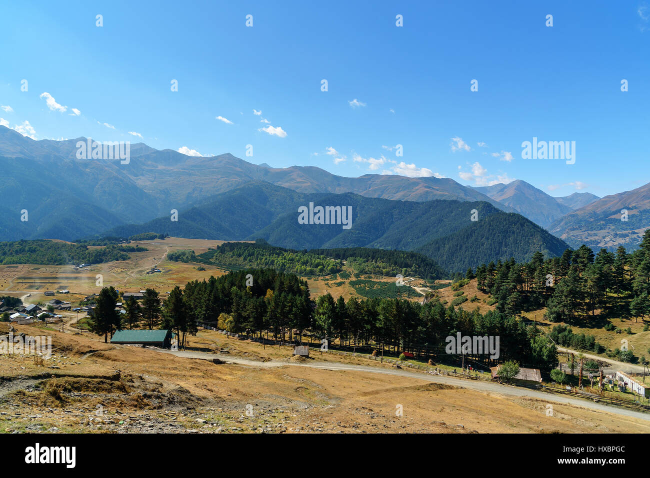 View on Mountains and Omalo village. Tusheti Nature Reserve. Georgia ...