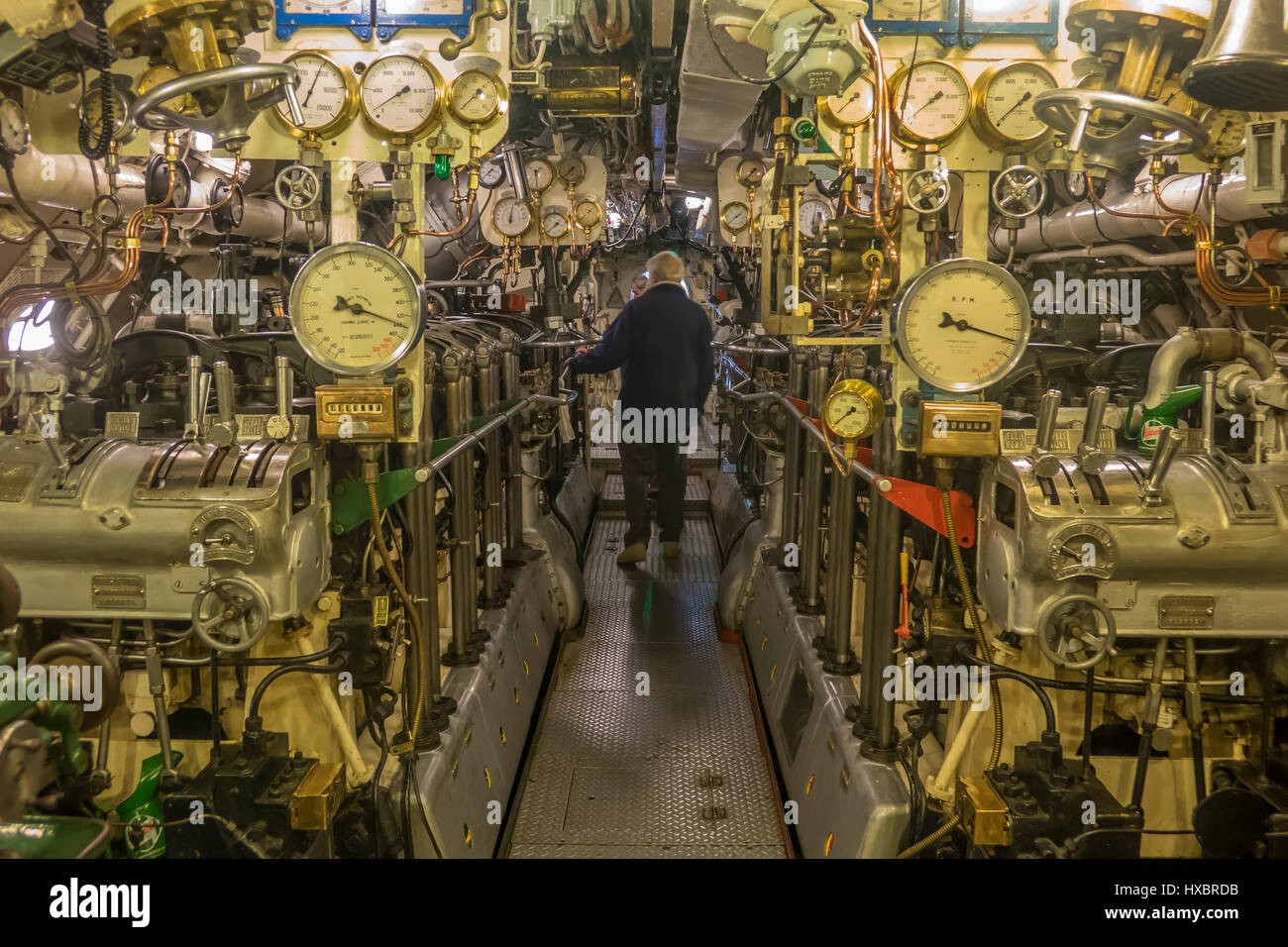 England, Hampshire, Gosport, Submarine museum, Alliance sub engine room ...
