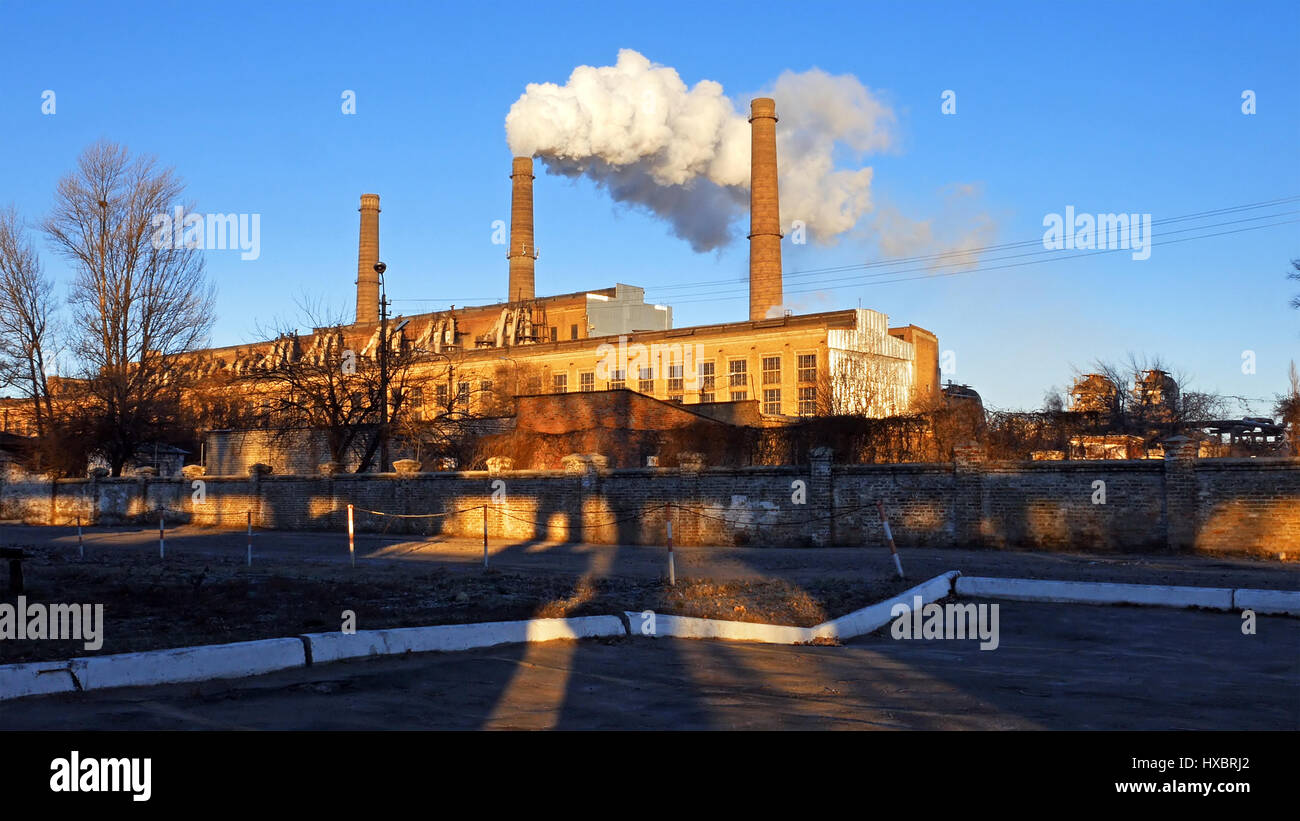 Factory Building With Smoke Stacks