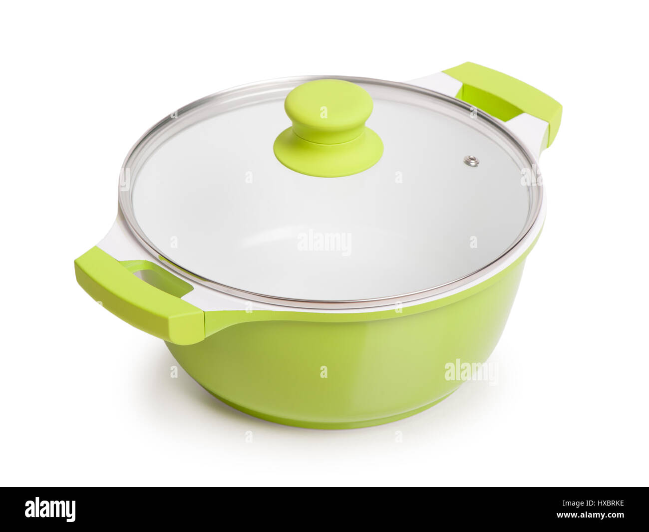 Green pot with lid isolated on white background Stock Photo - Alamy