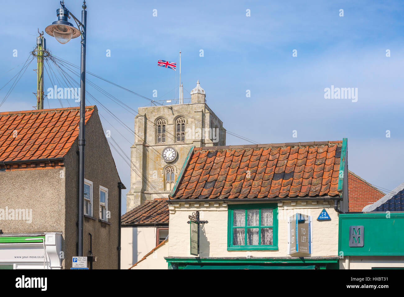 Beccles Suffolk architecture, roofline of shops in New Market in the ...