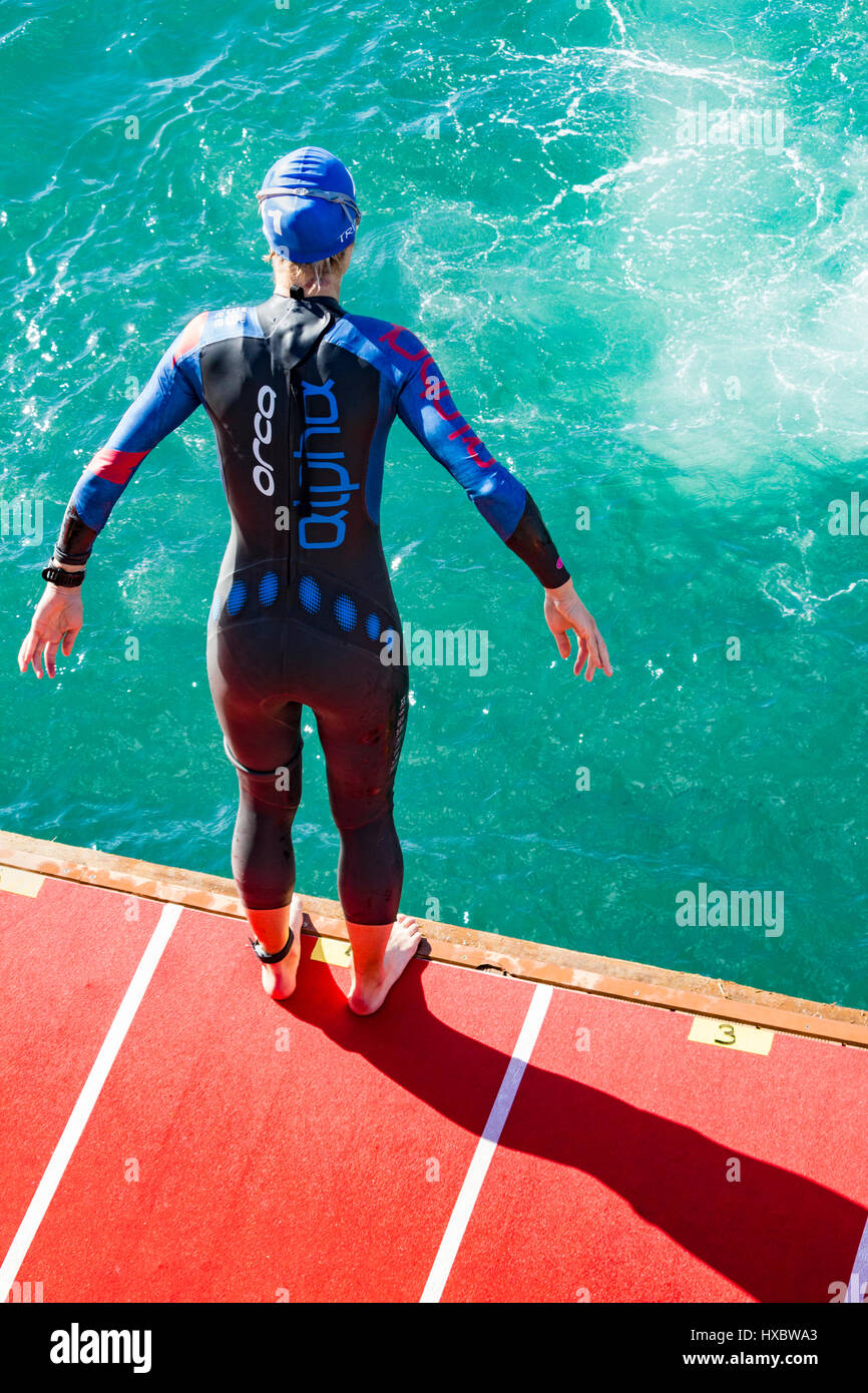 Triathletes at start of international triathlon Stock Photo - Alamy