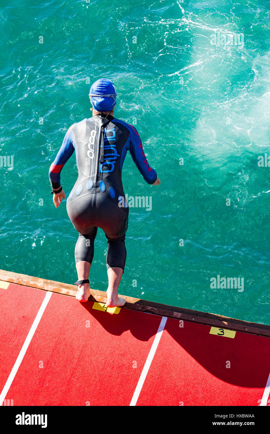 Triathletes at start of international triathlon Stock Photo - Alamy