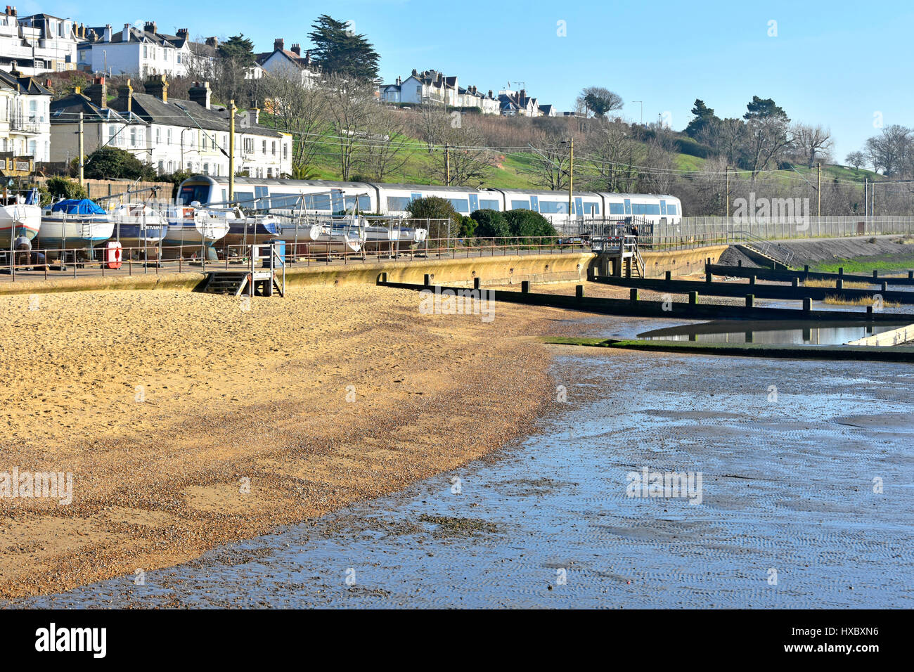 Leigh on Sea Thames Estuary Essex England UK boatyard, sandy beach ...