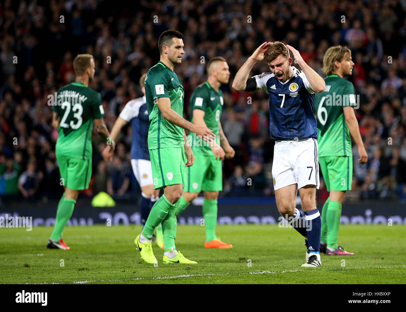Scotland's James Morrison reacts after a chance on goal during the ...