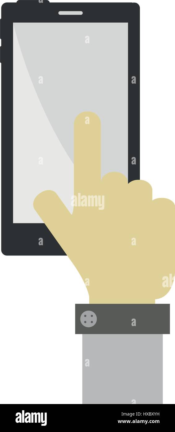 Click hand icon illustrated smartphone on white background in vector ...