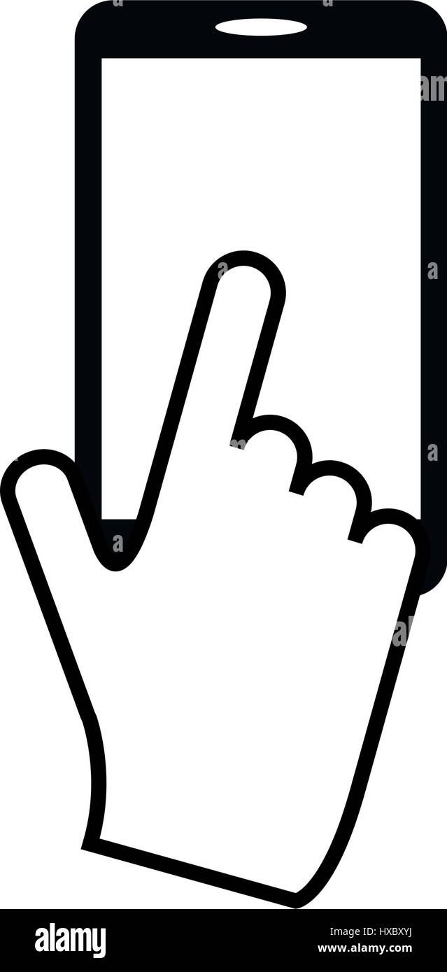 Click hand icon illustrated smartphone on white background in vector ...