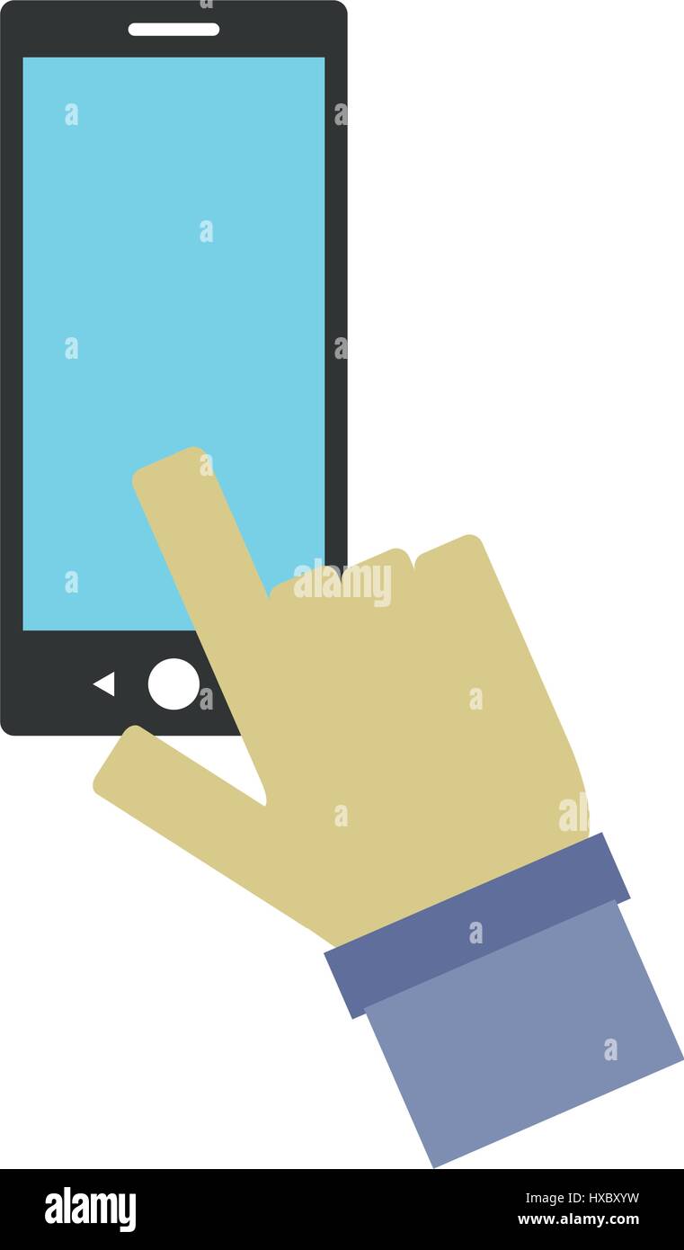 Click hand icon illustrated smartphone on white background in vector ...