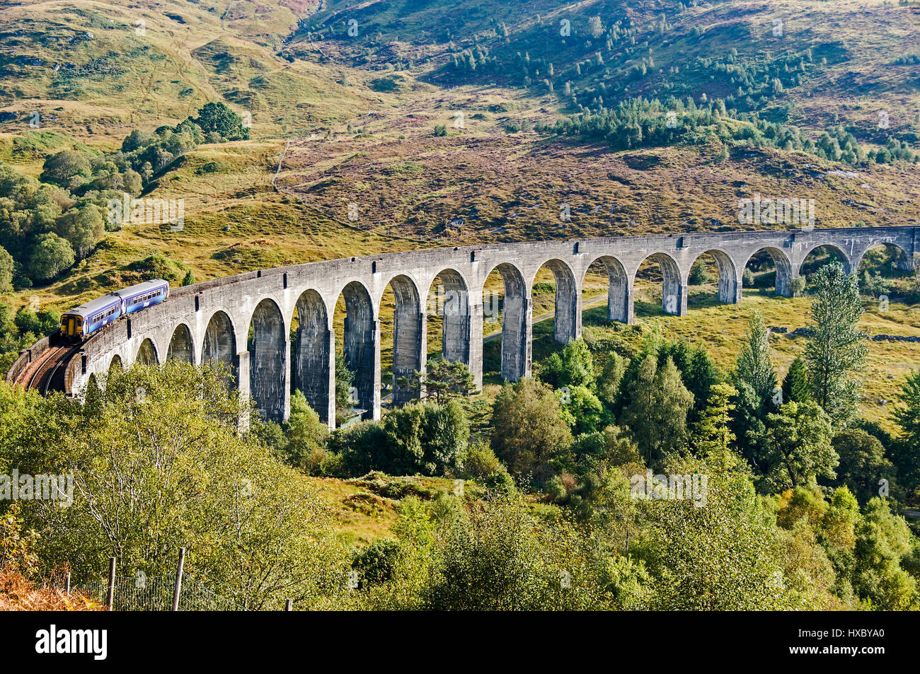 Scotrail Class 156 DMU entering Glenfinnan Viaduct at Glenfinnan ...