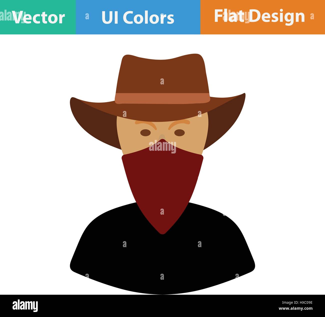Cowboy with a scarf on face icon. Flat design. Vector illustration ...