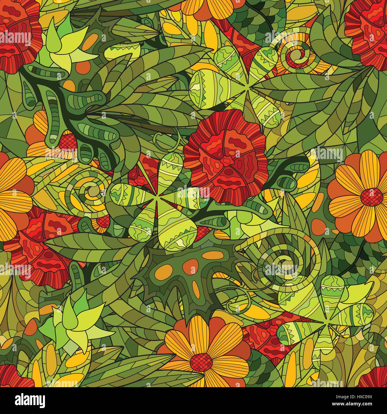 hand drawn vector floral seamless pattern Stock Vector Image & Art - Alamy