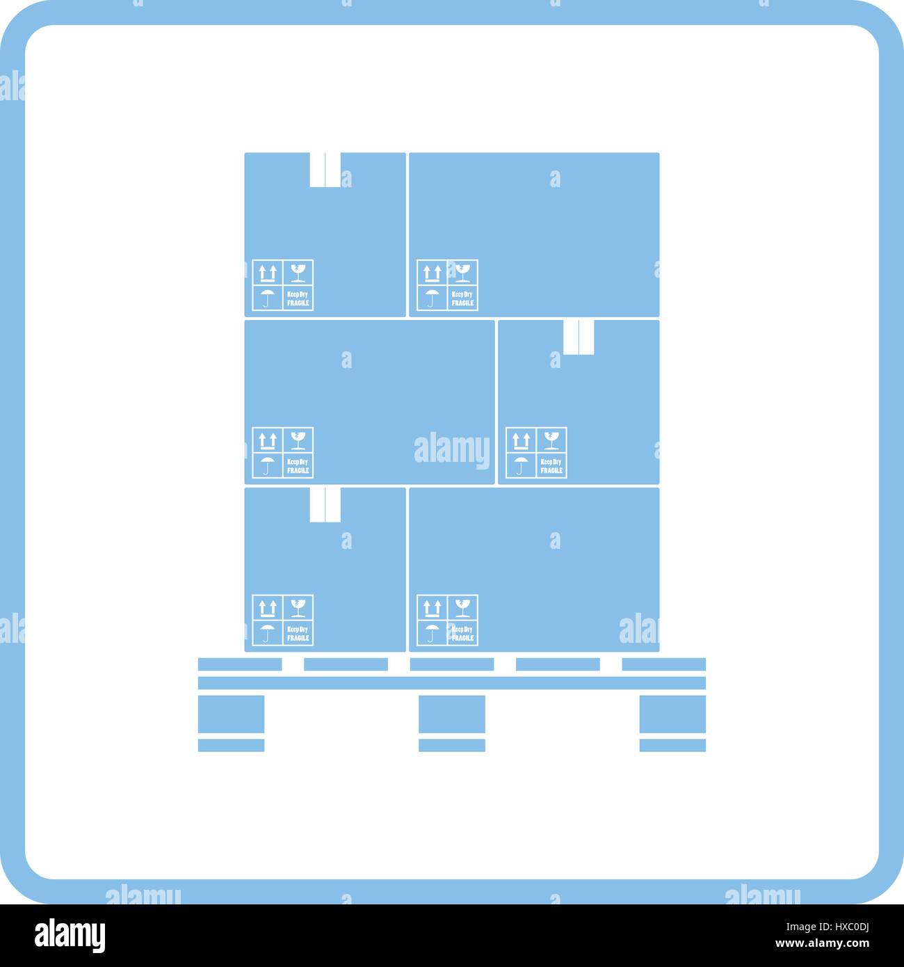 Cardboard package boxes on pallet icon. Blue frame design. Vector ...