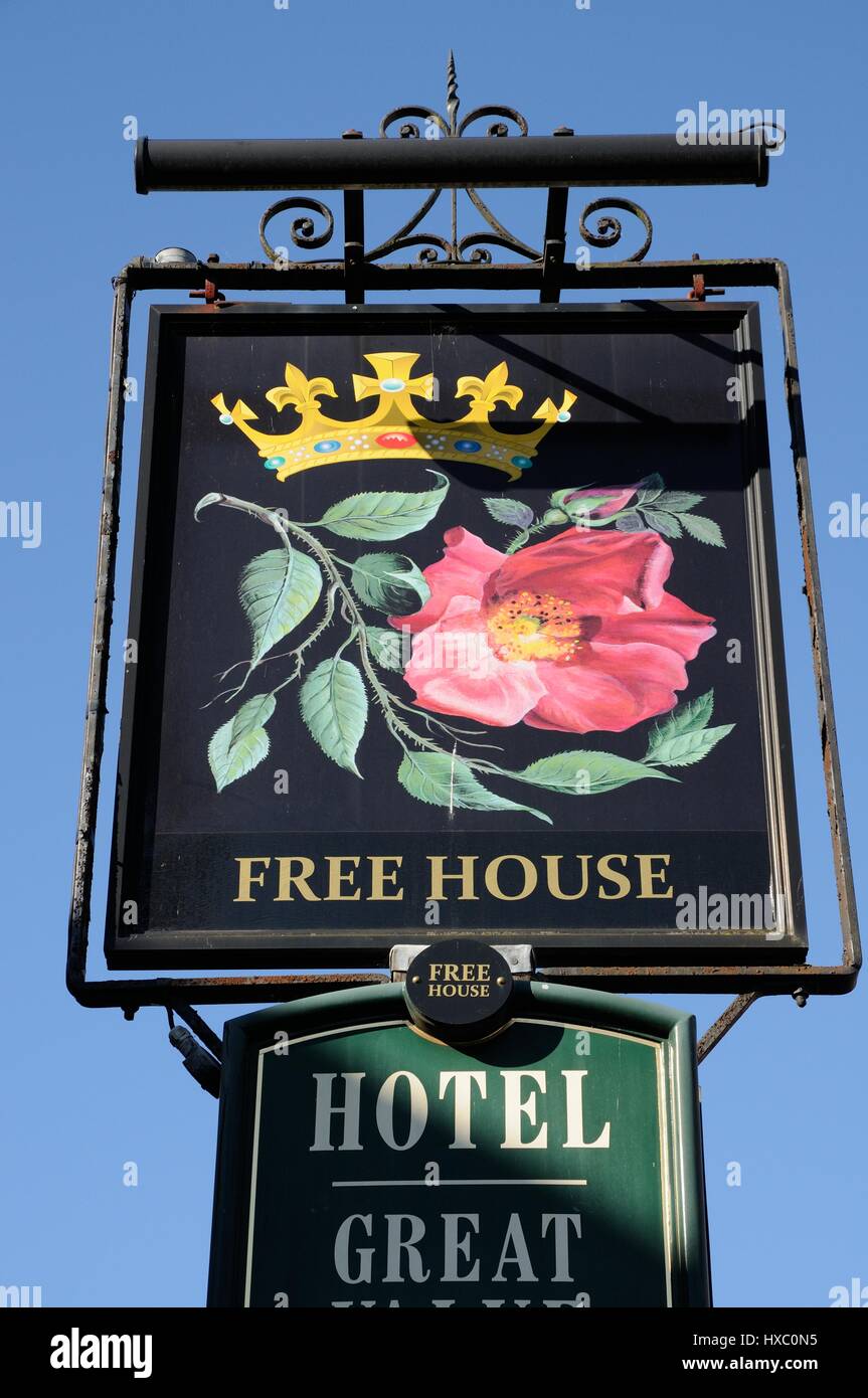 Rose & Crown Inn sign, Whitehorse Street, Baldock, Hertfordshire Stock ...