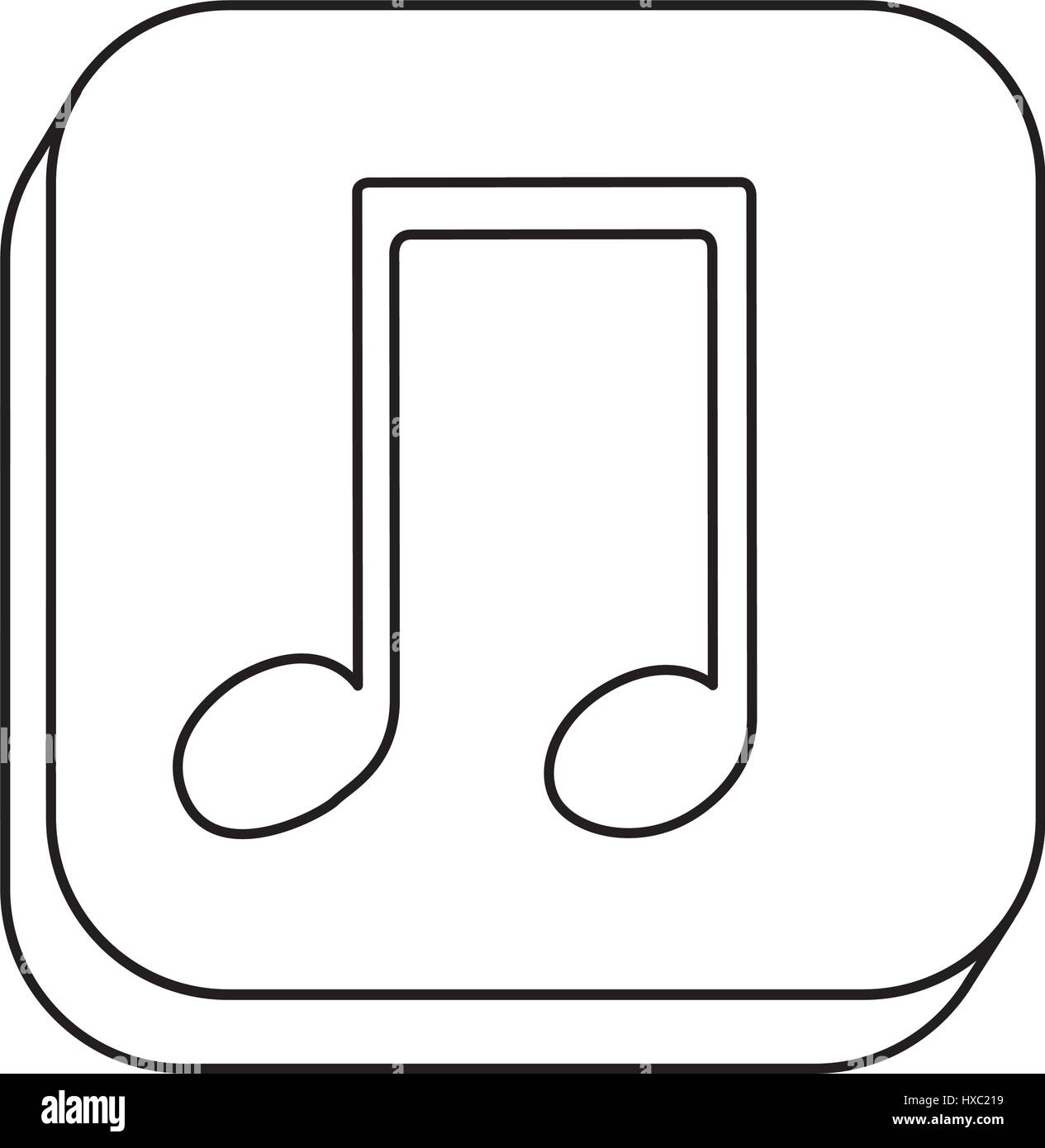 square silhouette button with contour musical note Stock Vector Image ...