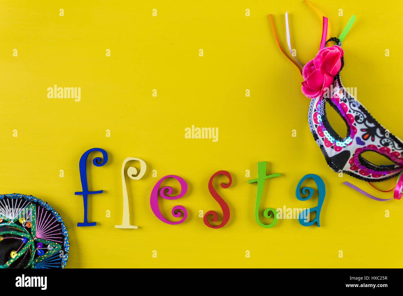 Word Fiesta on a bright painted wood background Stock Photo - Alamy