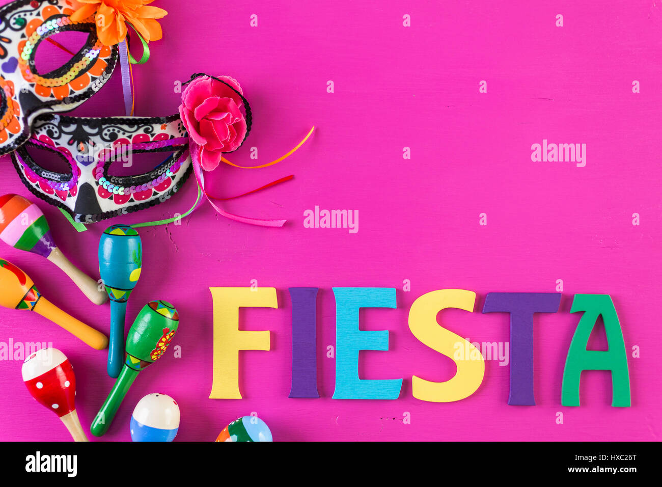 Word Fiesta on a bright painted wood background Stock Photo - Alamy