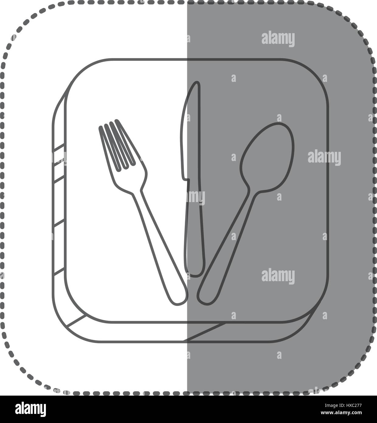 sticker square silhouette button with contour cutlery set Stock Vector ...