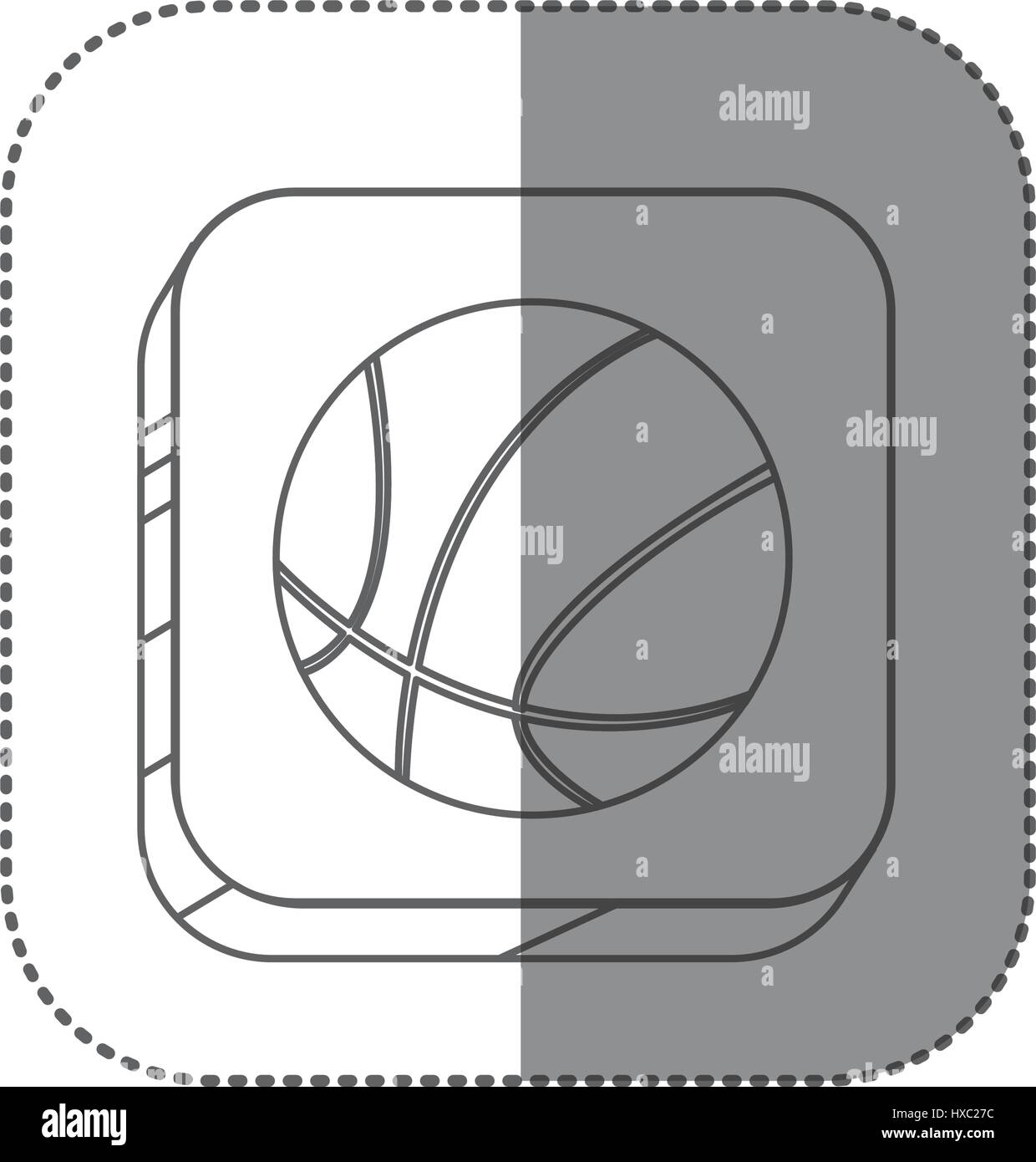 sticker square silhouette button with contour basketball ball Stock ...