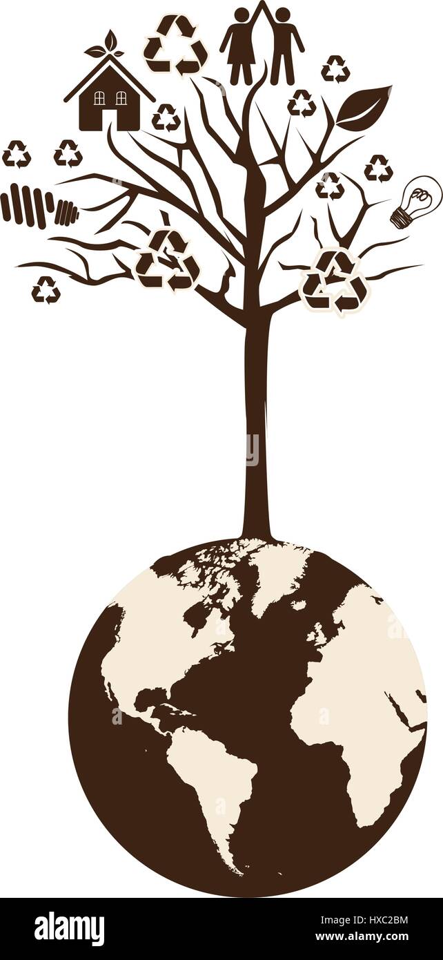 brown color world with tree of recycling Stock Vector Image & Art - Alamy
