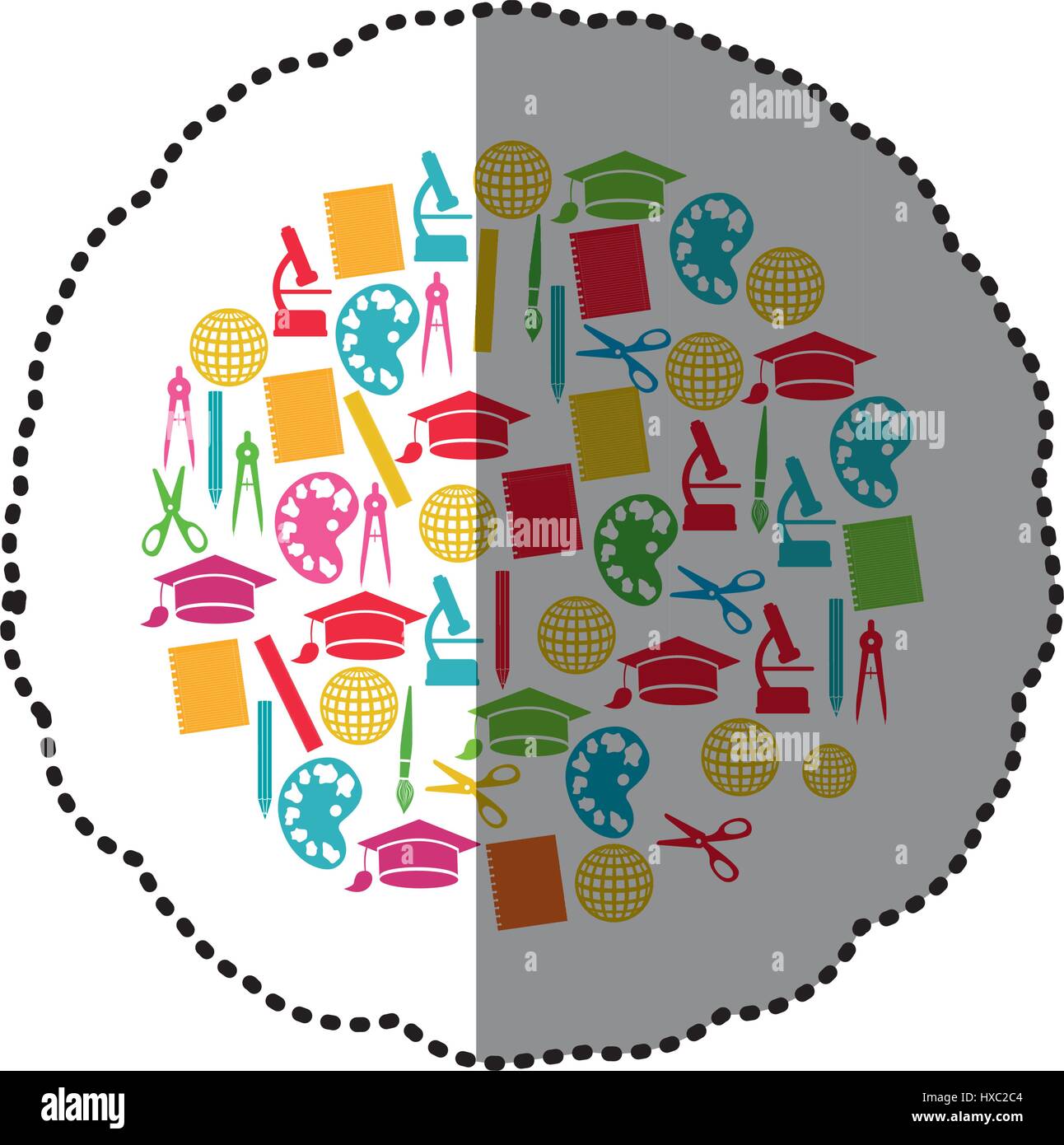 colorful sticker set of study icons in circle shape Stock Vector Image ...