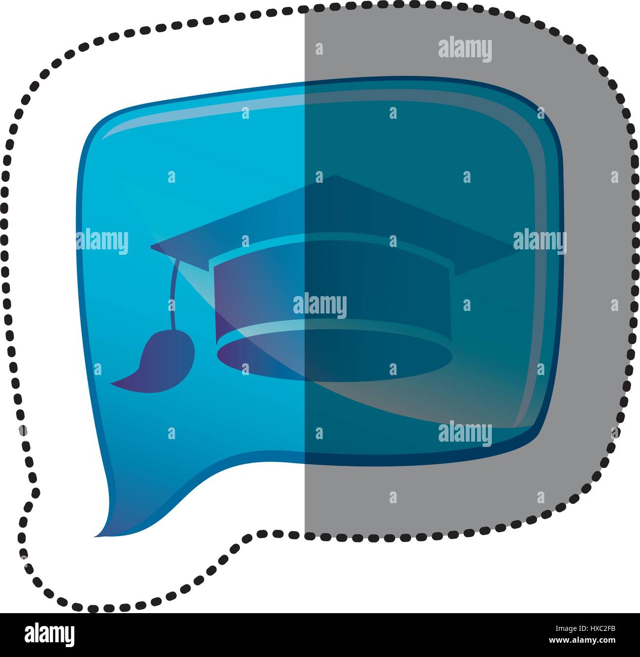 color sticker with graduation hat icon in square speech Stock Vector ...