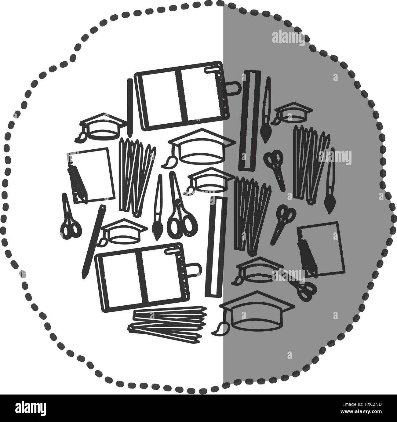 monochrome contour sticker with set formed by study icons Stock Vector ...