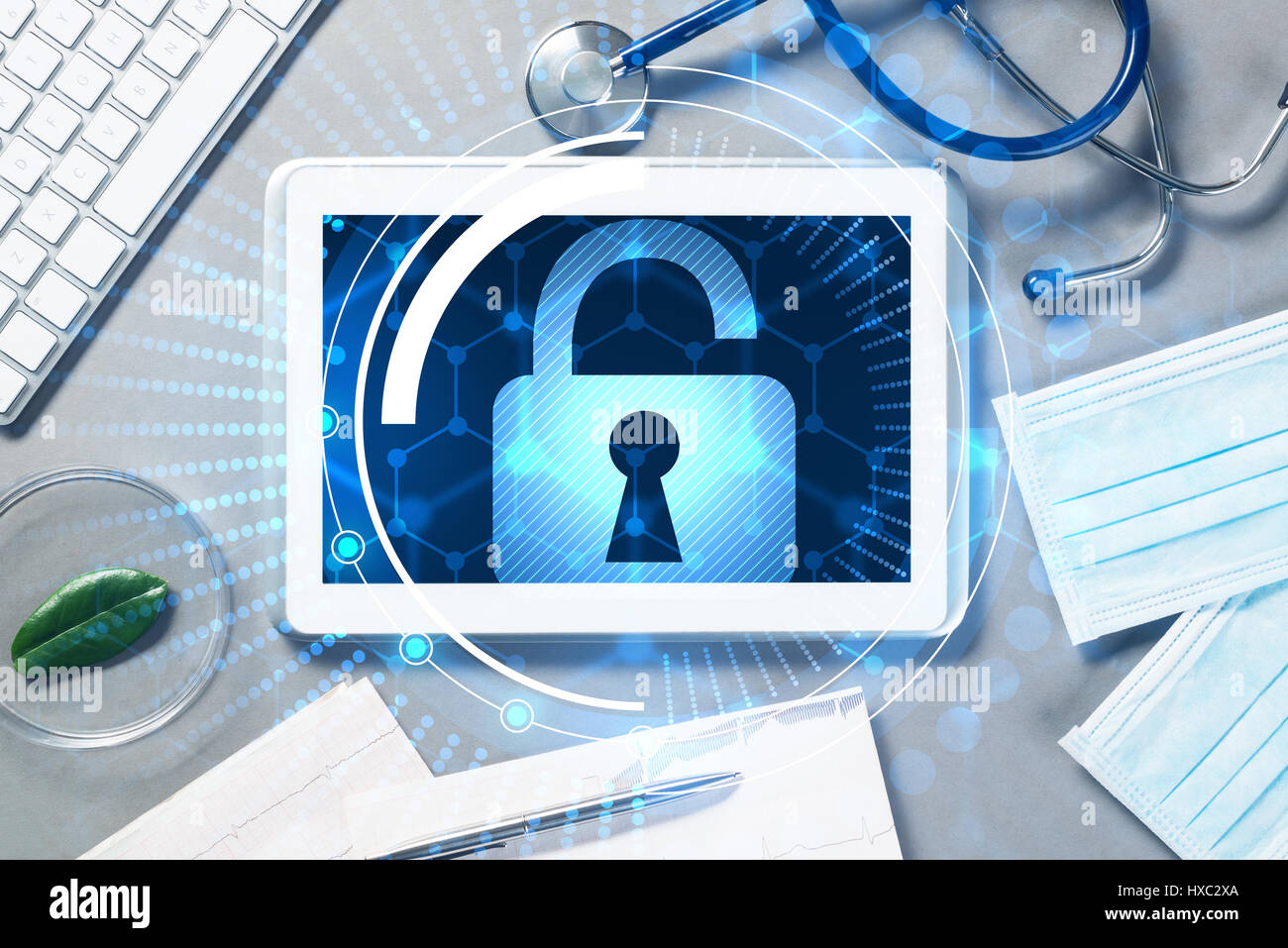 White tablet pc and access security concept on media screen Stock Photo ...