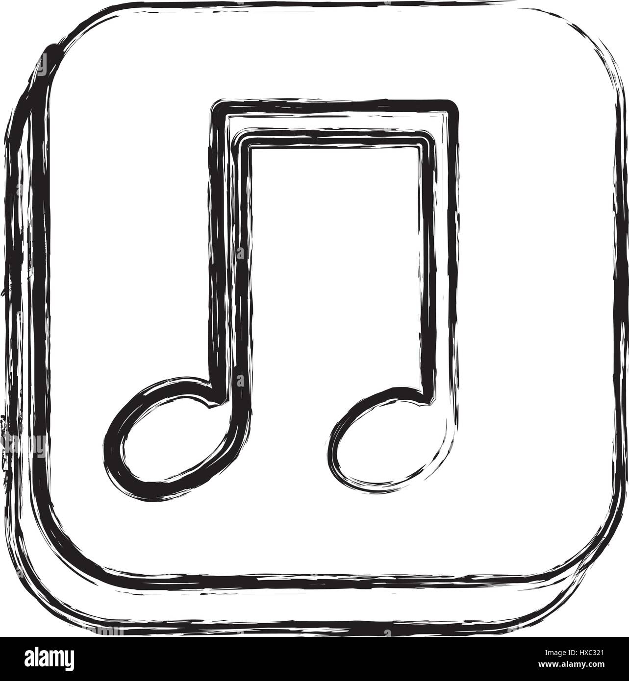 monochrome sketch of square button with musical note Stock Vector Image ...