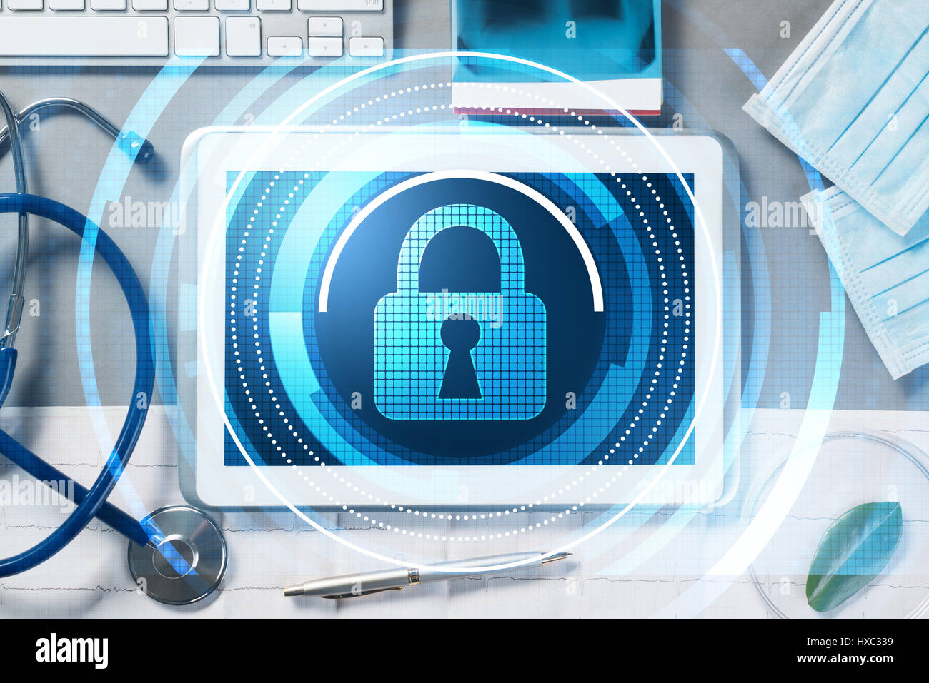 White tablet pc and access security concept on media screen Stock Photo ...