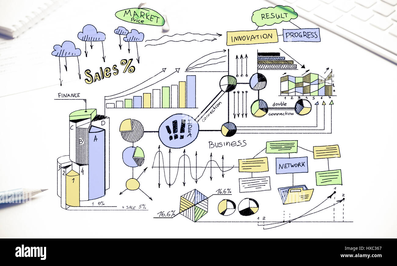Color business strategy sketch on white background Stock Photo - Alamy