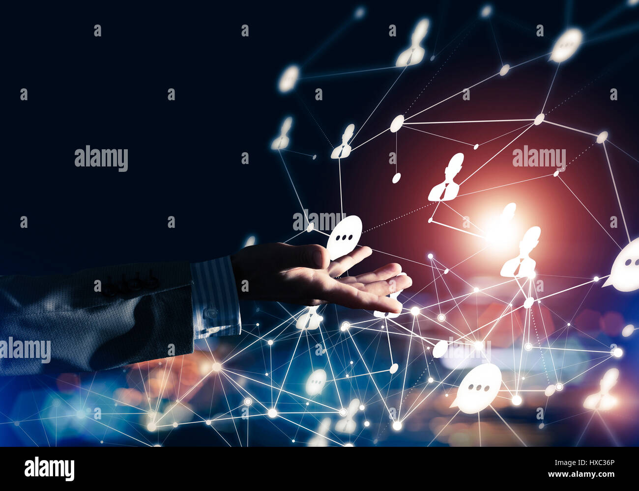 Background conceptual image with social connection lines on dark ...