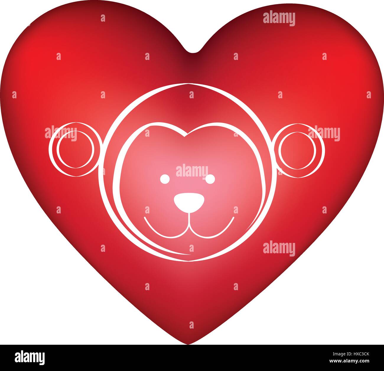 red heart shape with silhouette face cute monkey animal Stock Vector ...