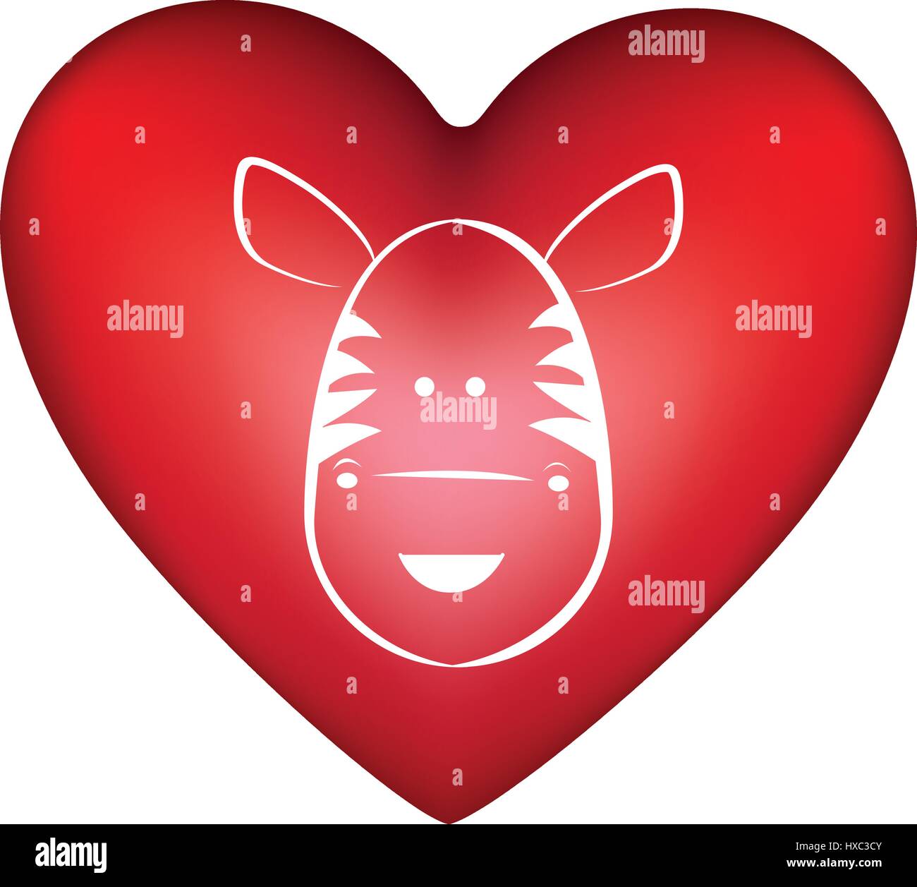 red heart shape with silhouette face cute zebra animal Stock Vector ...