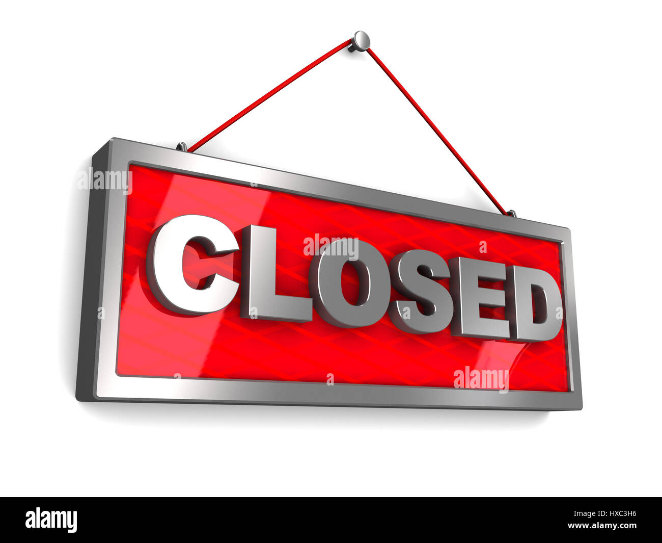 3d illustration of red sign with text 'closed' over white background ...