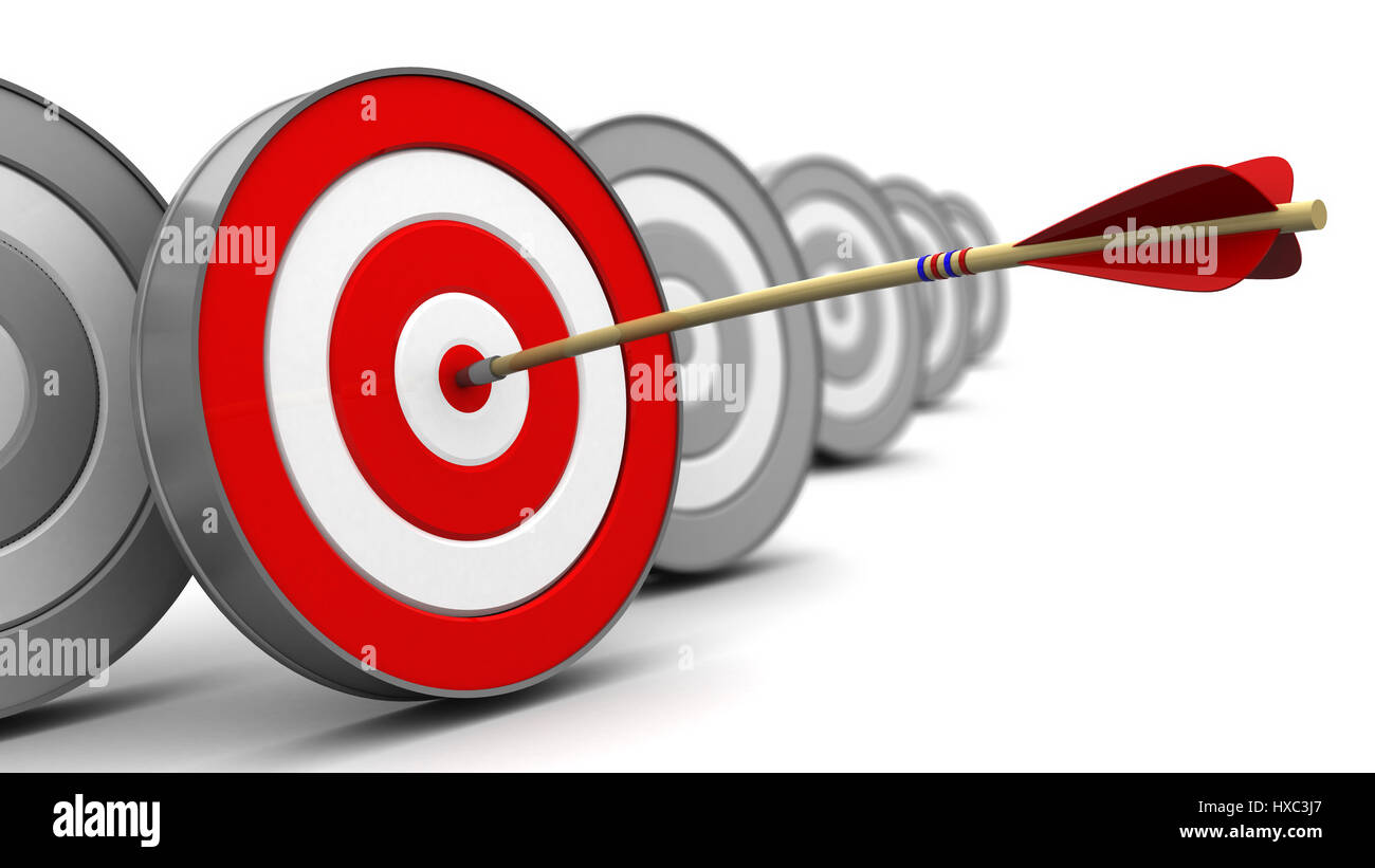 3d illustration of archery target hit with arrow, over white background ...
