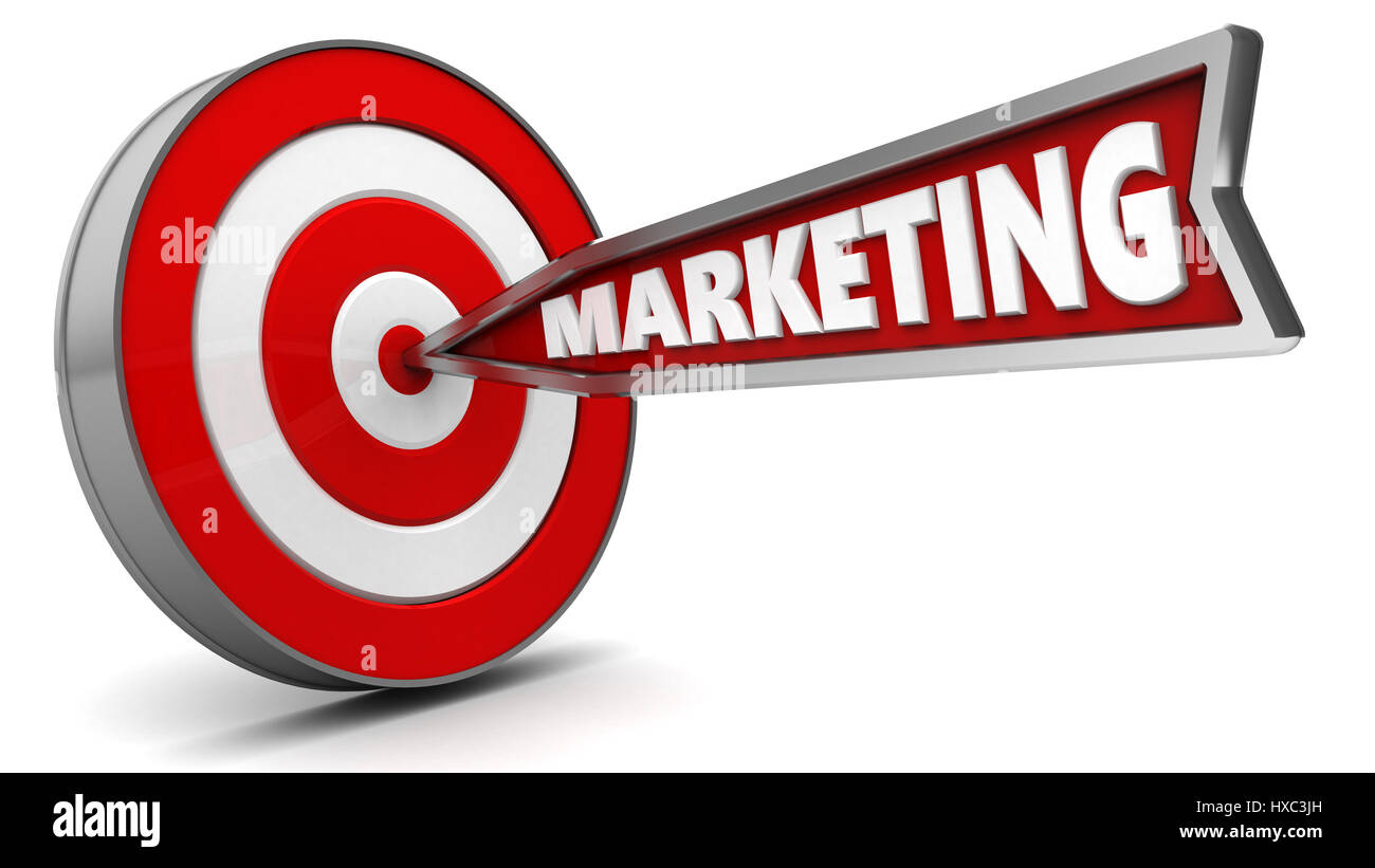 3d illustration of arrow with sign marketing hit target Stock Photo - Alamy