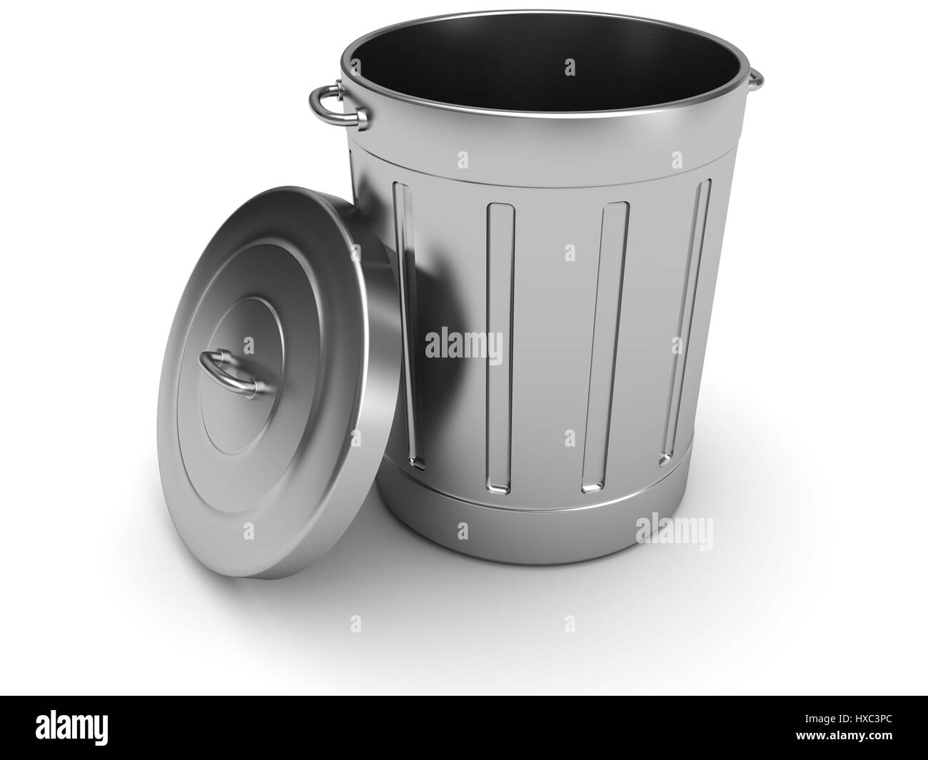 3d illustration of steel trash can over white background Stock Photo ...