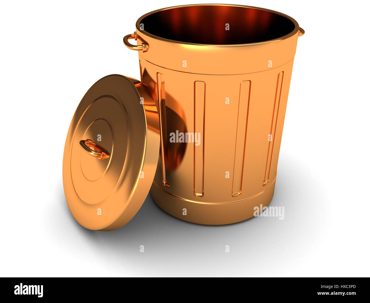 3d illustration of copper trash can over white background Stock Photo ...