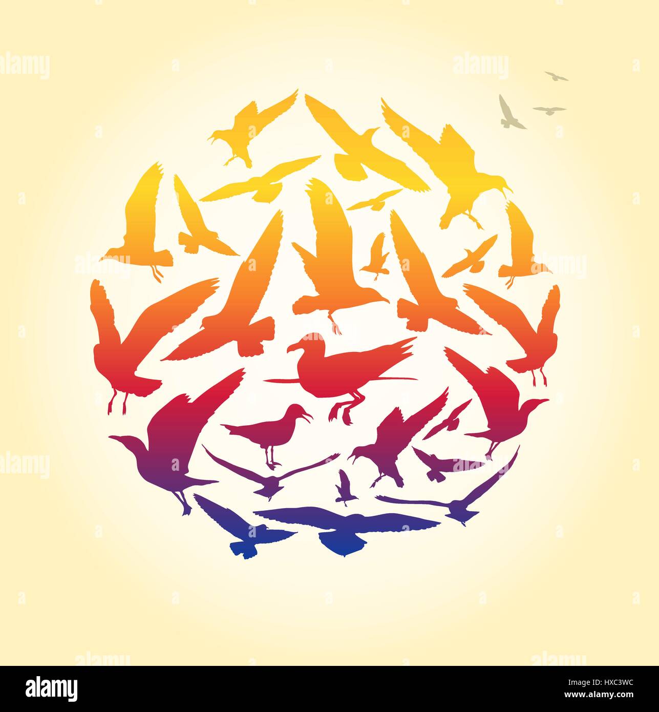 Seagull silhouette round composition Stock Vector Image & Art - Alamy