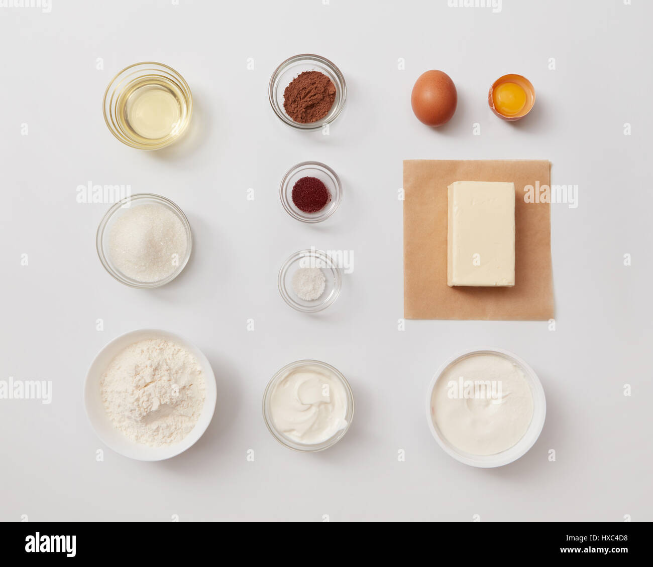 Top view of different ingredients for baking or cooking represented ...