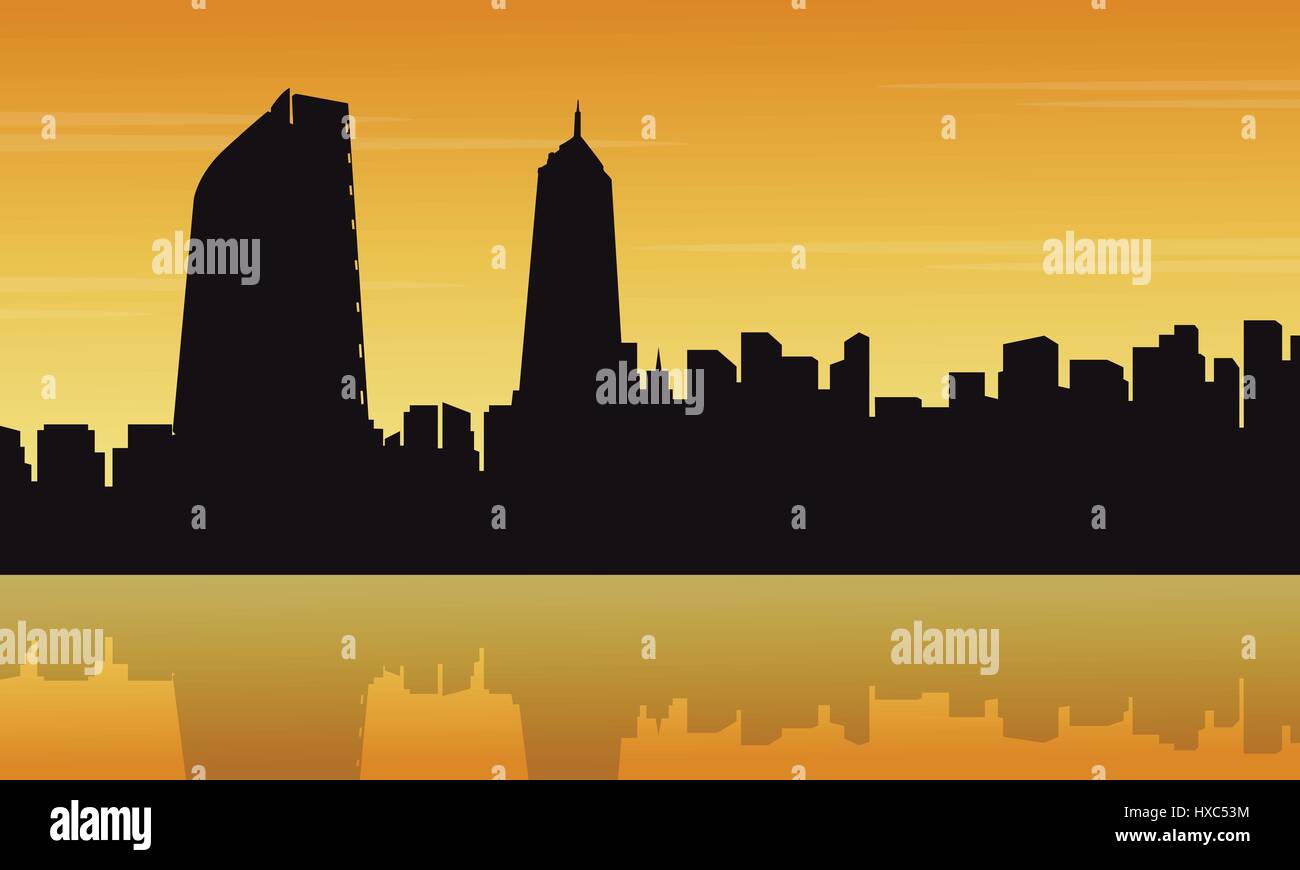 Landscape of Mexico city with reflection silhouettes Stock Vector Image ...