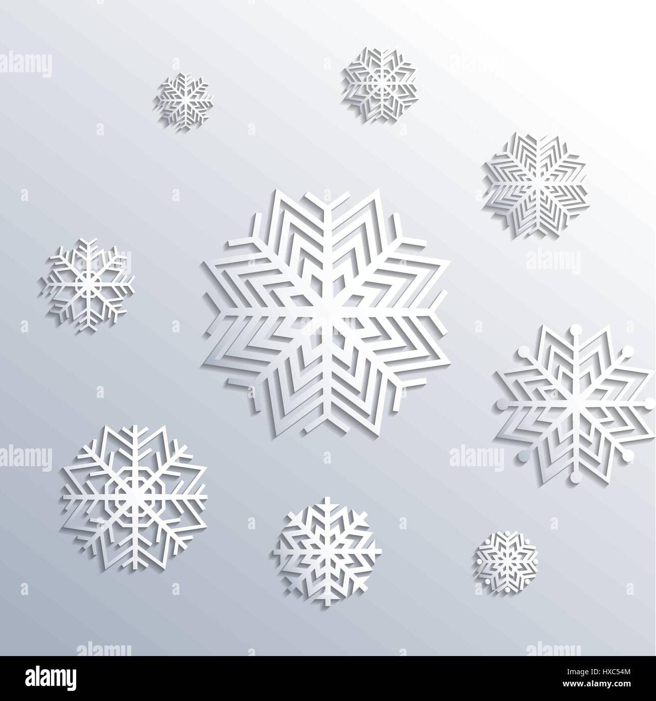 Background from a set of white snowflakes with long shadows, fourth ...