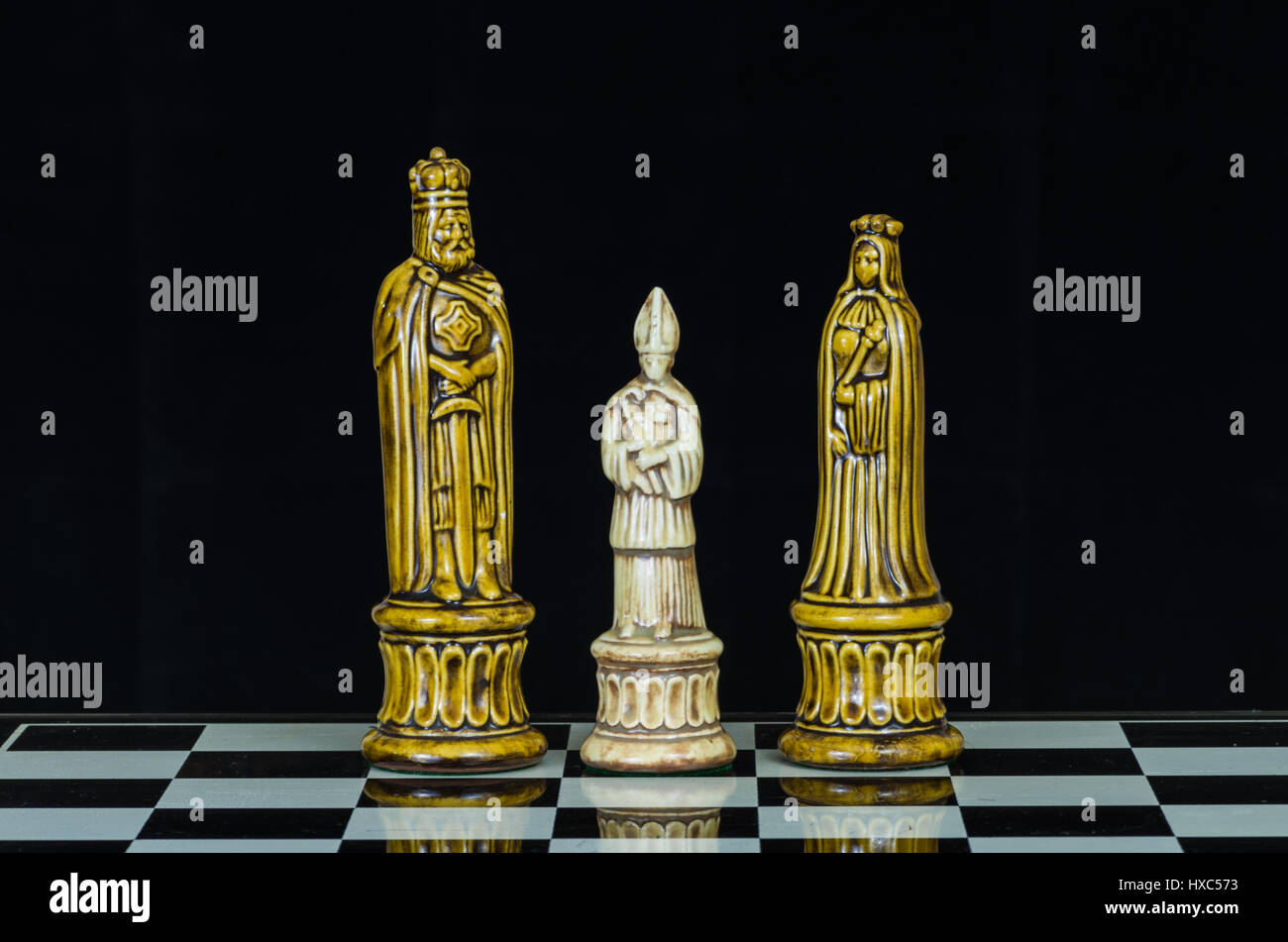 Ornate Chess pieces arranged with black background Stock Photo - Alamy