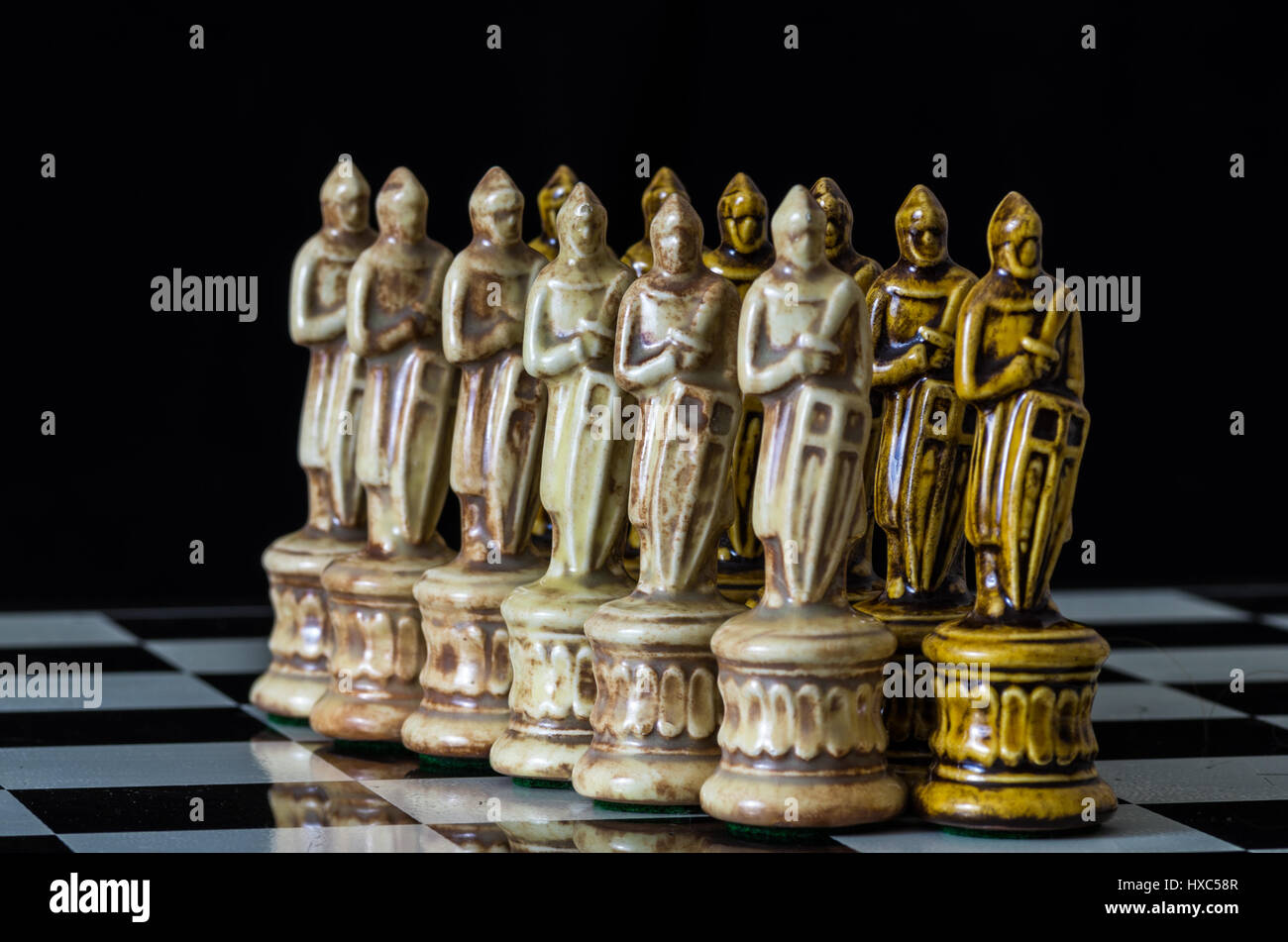 Ornate Chess pieces arranged with black background Stock Photo - Alamy