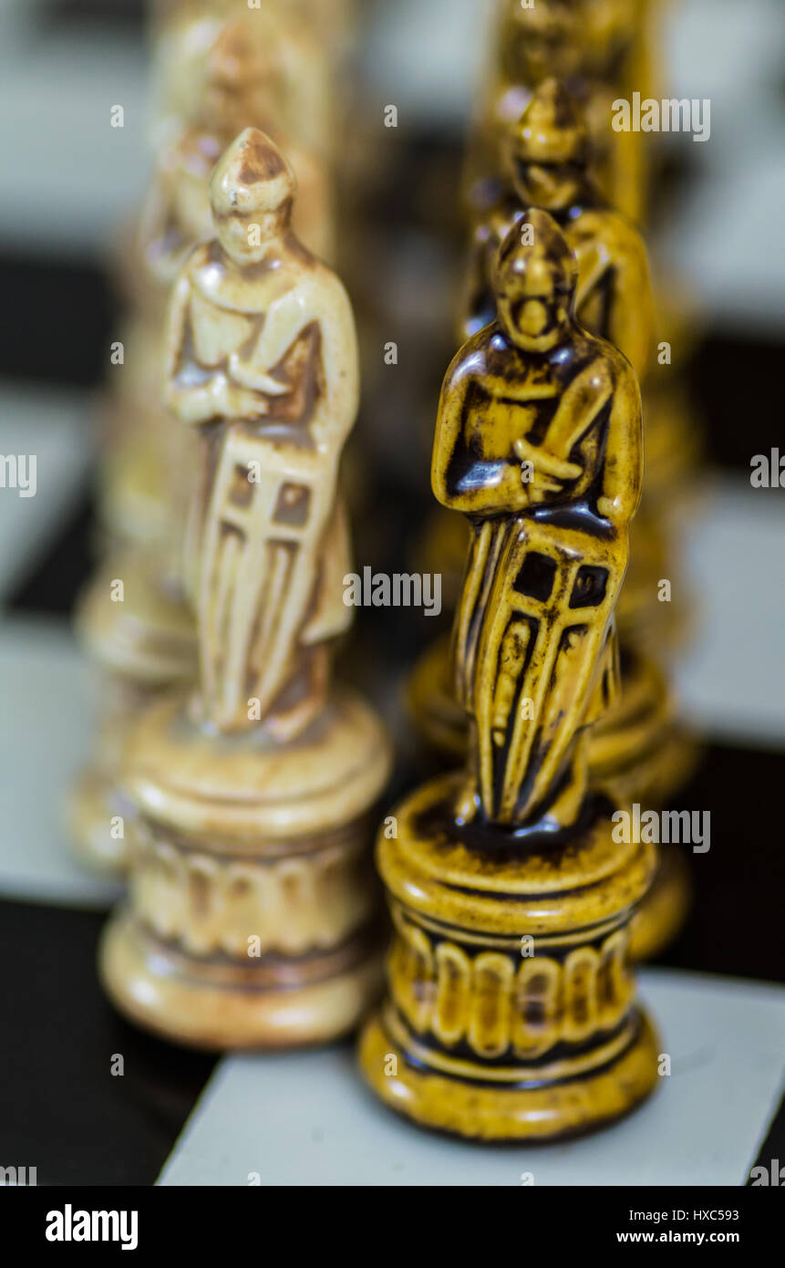 Ornate Chess pieces arranged with black background Stock Photo - Alamy